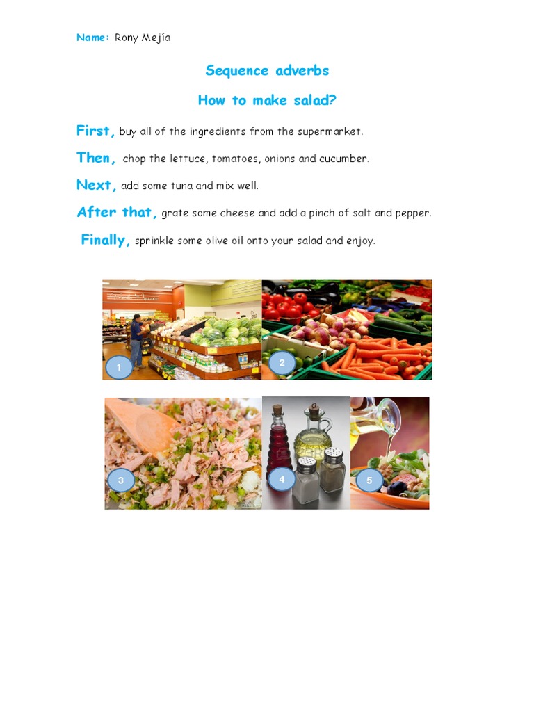 Sequence Adverbs in Salad Recipe | PDF | Self-Improvement | Lifestyle