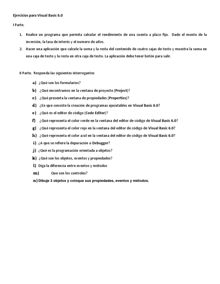 Ejercicios para Visual Basic 6 | PDF