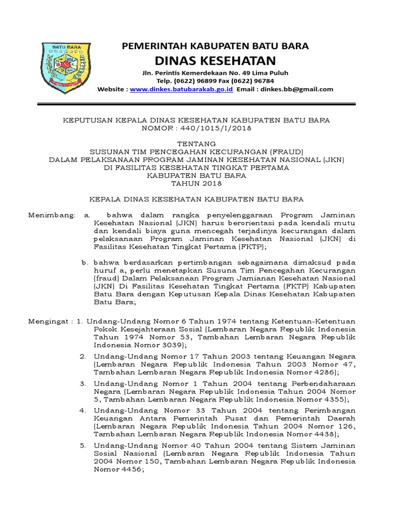 SK Tim Pencegahan Fraud JKN Tahun 2018 | PDF