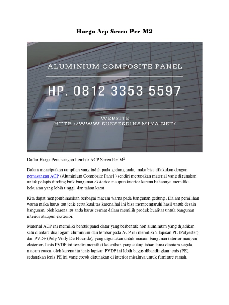Harga Acp Seven Per M2 Hp. 0812 3353 5597 | PDF