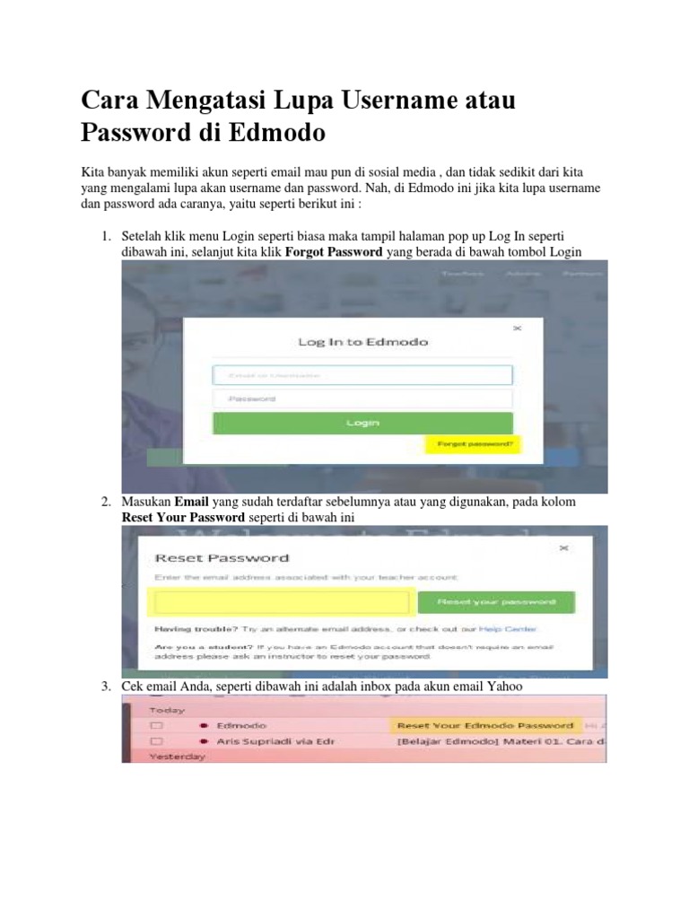 Cara Mengatasi Lupa Username Atau Password Di Edmodo | PDF