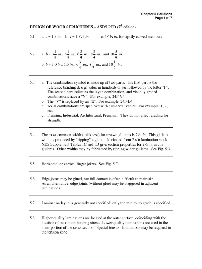 Design of Wood Structures - Asd/Lrfd (7: Chapter 5 Solutions Page 1 of ...