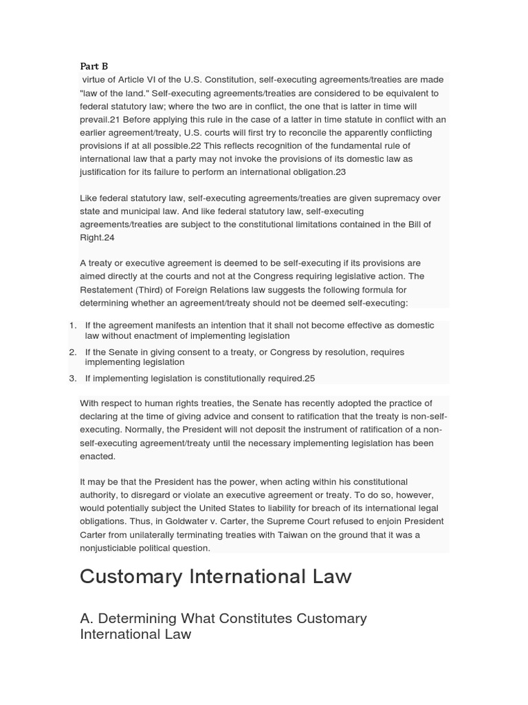Self-Executing Treaties & Int'l Law | PDF | Treaty | International Law