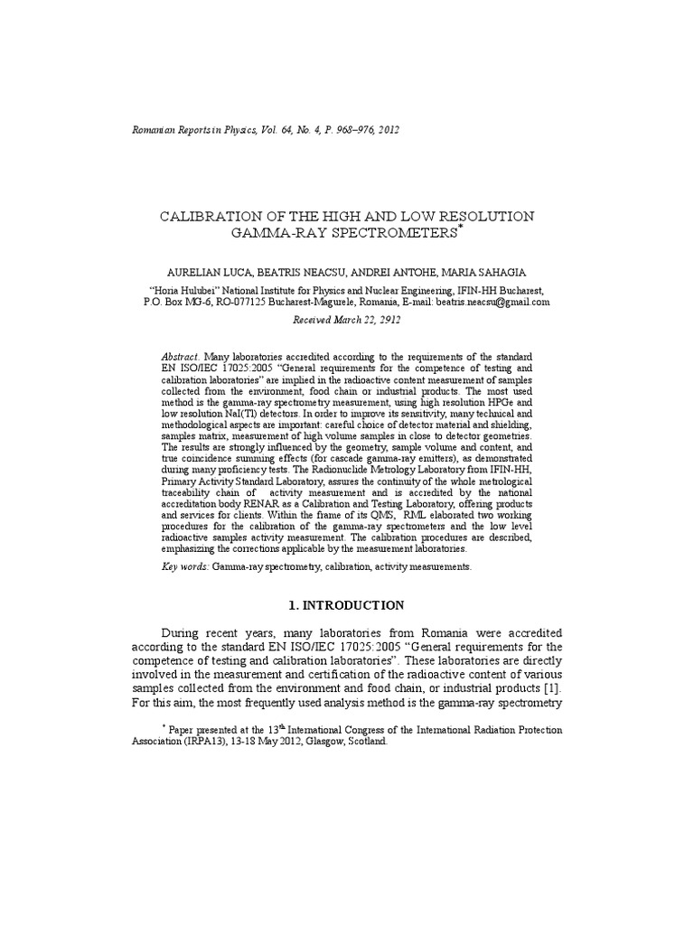 Calibration of The High and Low Resolution Gamma-Ray Spectrometers ...