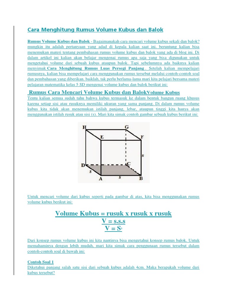 Cara Menghitung Rumus Volume Kubus Dan Balok | PDF | Griya & Taman