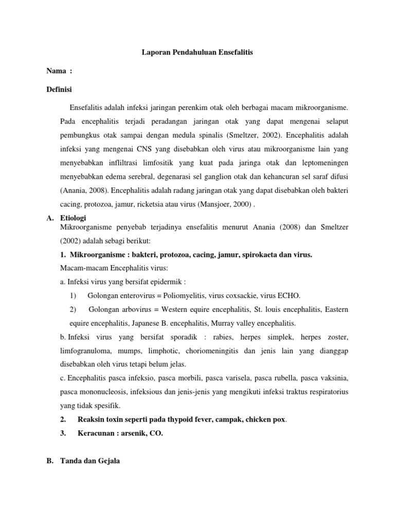 Laporan Pendahuluan Ensefalitis | PDF