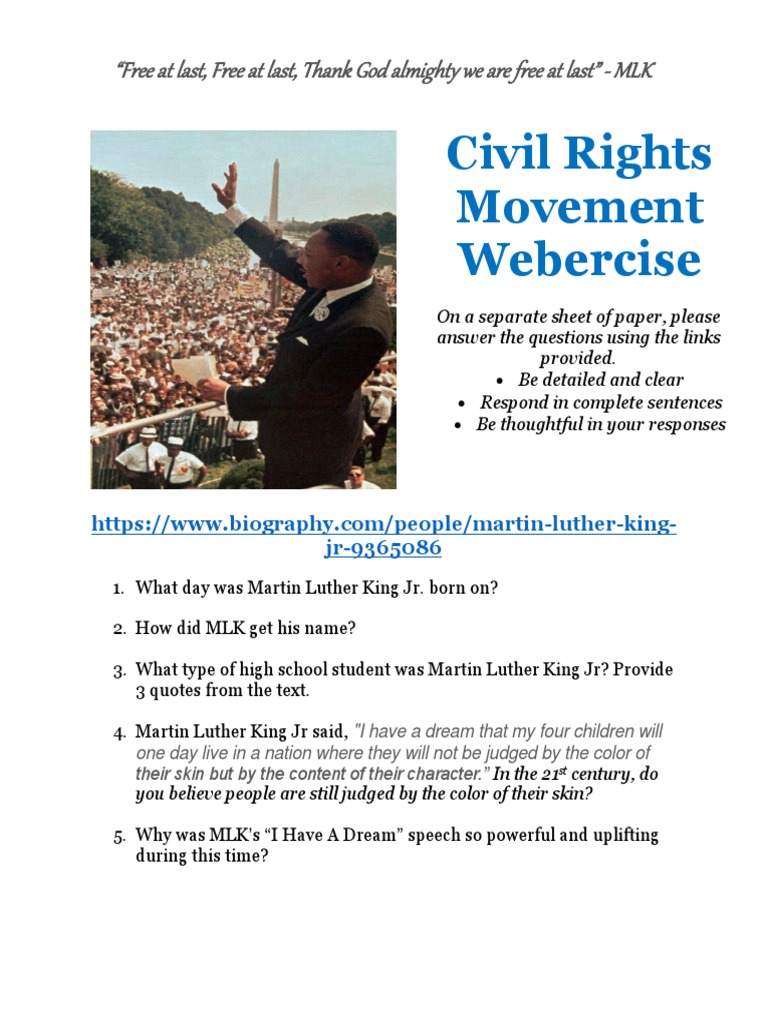 Civil Rights Movement Webercise: "Free at Last, Free at Last, Thank God ...