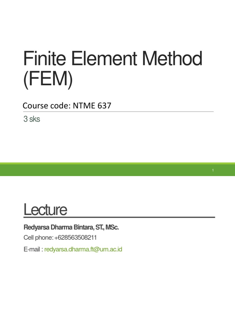 Finite Element Method (FEM) : Course Code: NTME 637 | PDF | Finite Element Method | Mechanics