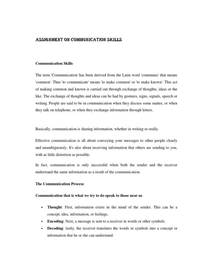 Assignment On Communication Skills | PDF | Nonverbal Communication | Communication