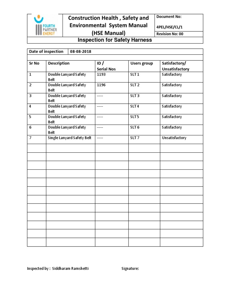 Safety Belt Checklist | PDF