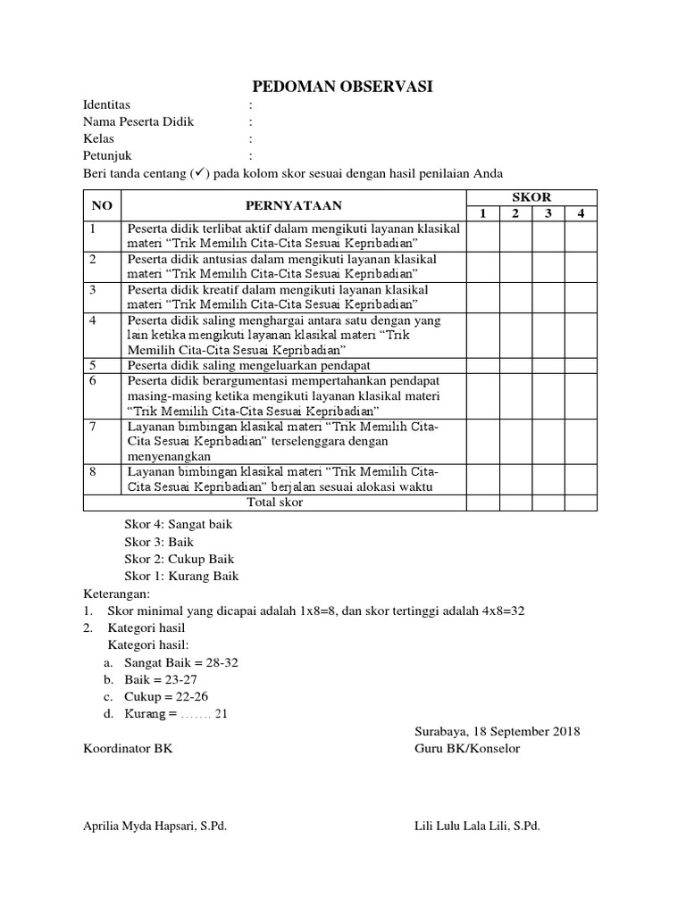 Pedoman Observasi | PDF