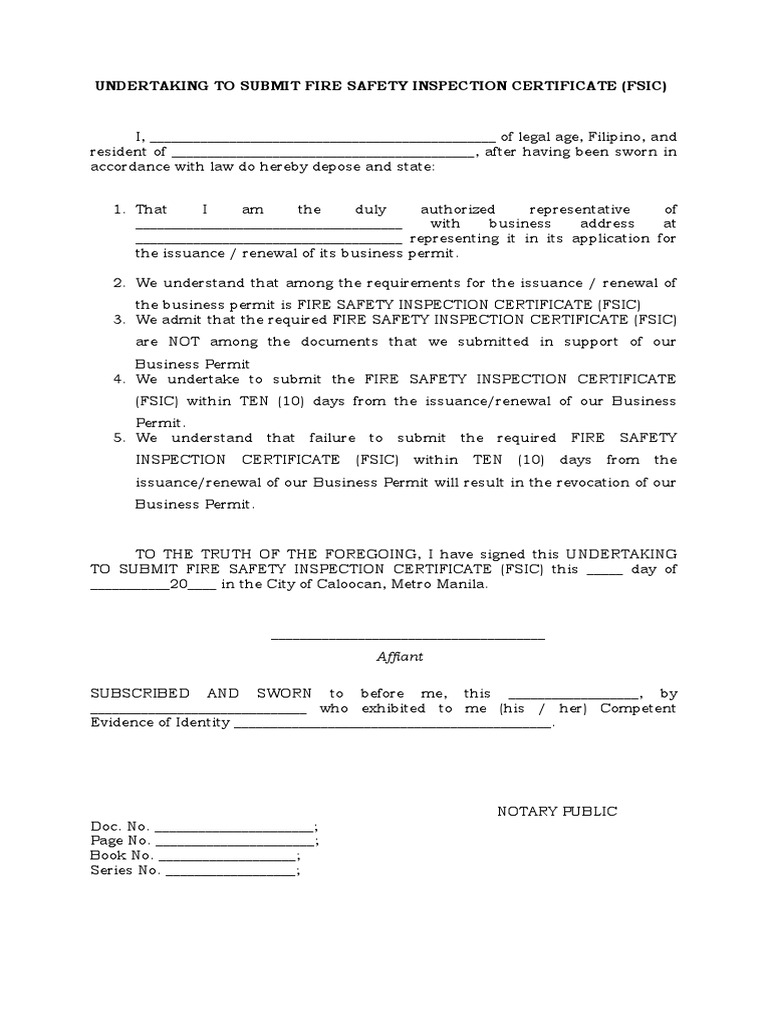 Undertaking To Submit Fsic | PDF | Finance & Money Management