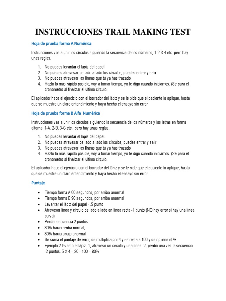 Instrucciones Trail Making Test | PDF