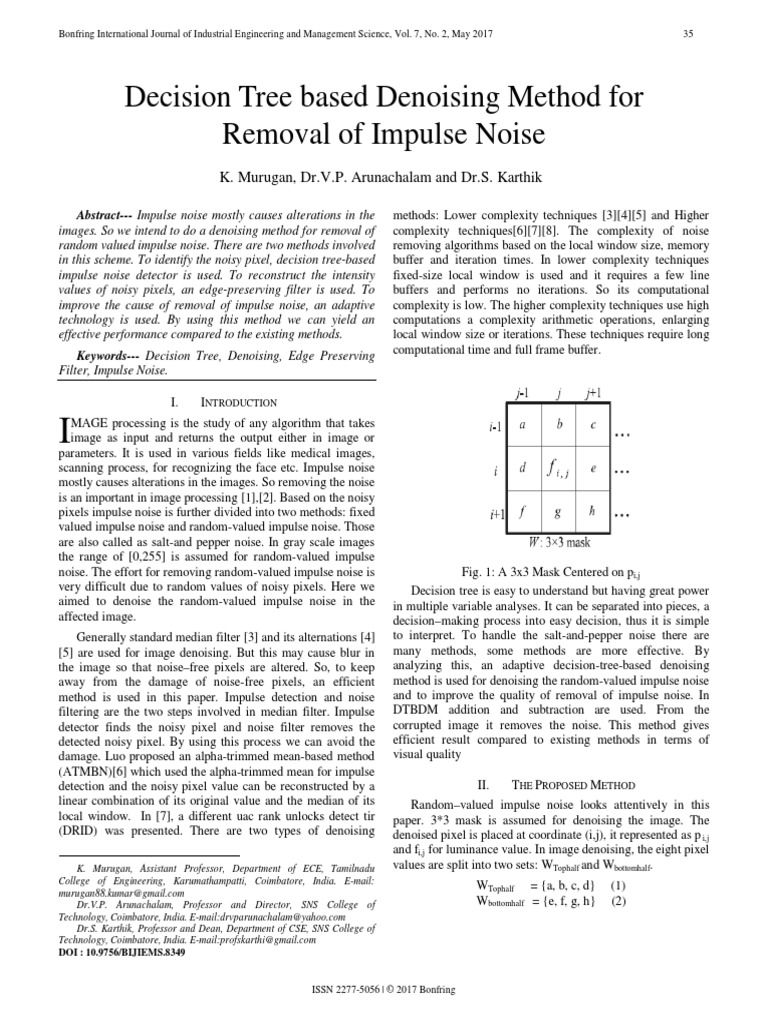 Decision Tree Based Denoising Method For Removal of Impulse Noise | PDF | Telecommunications ...