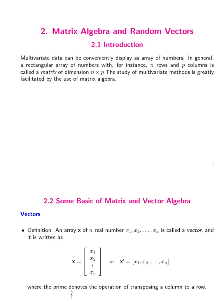 Matrix Algebra and Random Vectors | PDF | Eigenvalues And Eigenvectors | Covariance