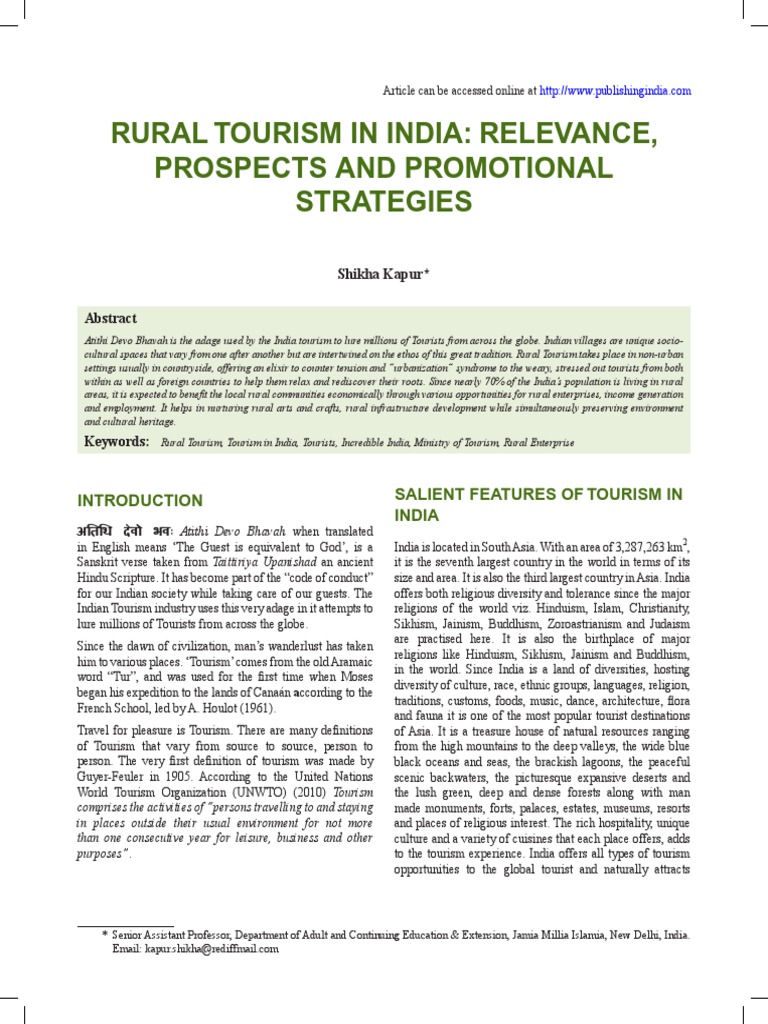 Rural Tourism in India | PDF | Tourism | Rural Area