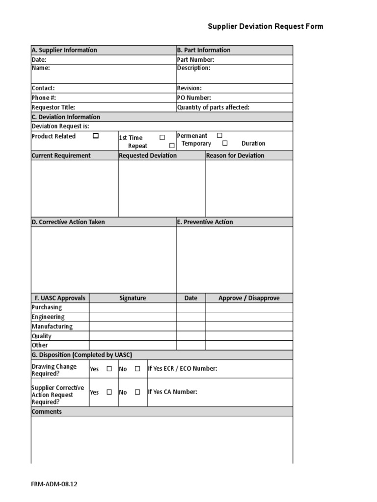 Supplier Deviation Request Form | PDF | Business