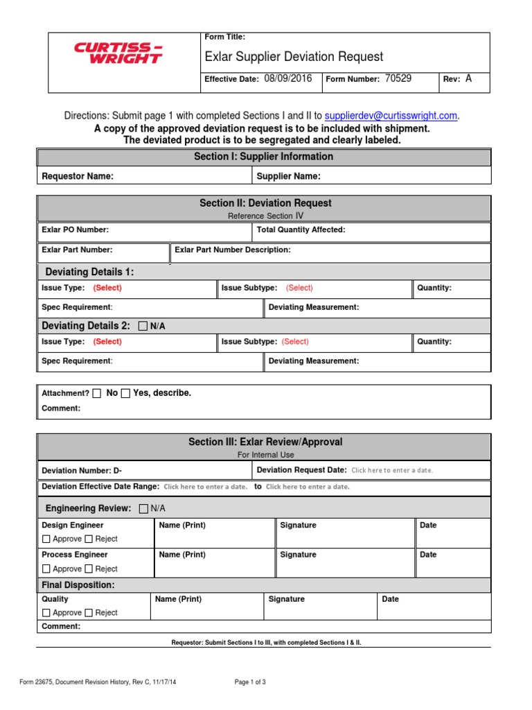 Supplier Deviation Request Form | PDF | Specification (Technical ...