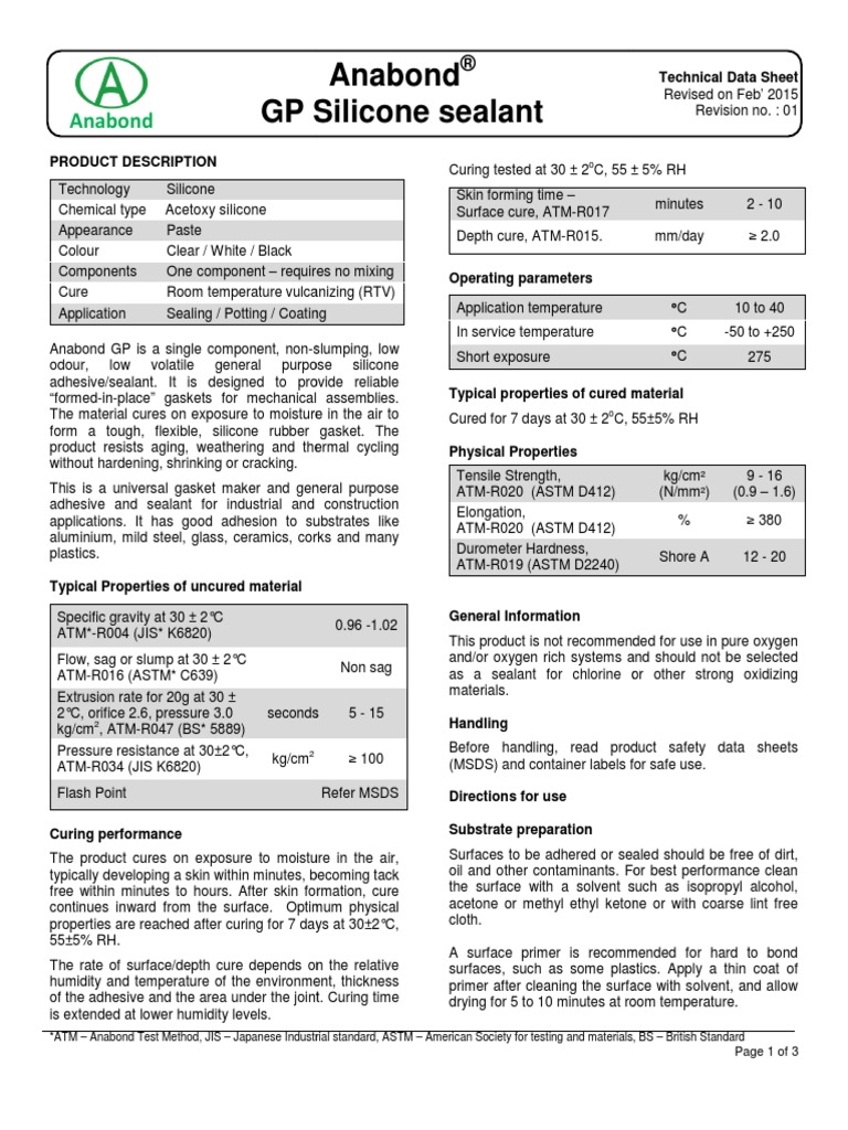 TDS - Silicone Sealant | PDF | Silicone | Adhesive