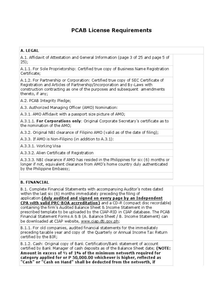 PCAB License Requirements | PDF | Receipt | Mail
