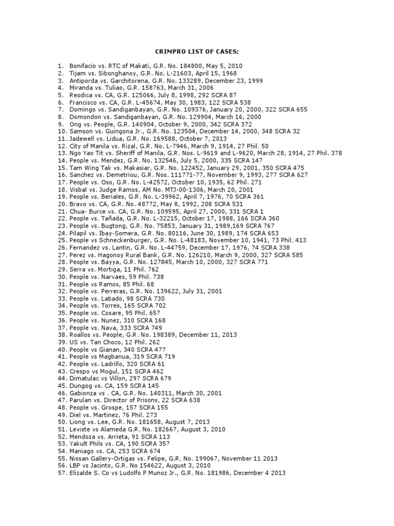 Philippine Criminal Case List | PDF | Judiciaries | Separation Of Powers