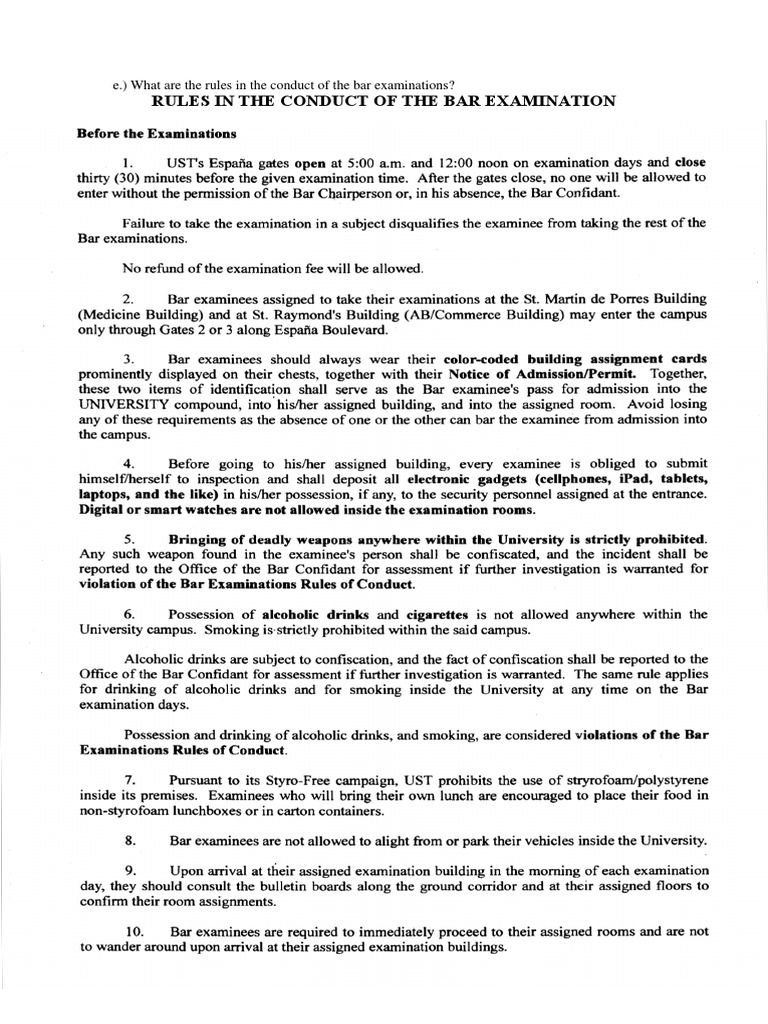 Rules in The Conduct of The Bar Examination | PDF