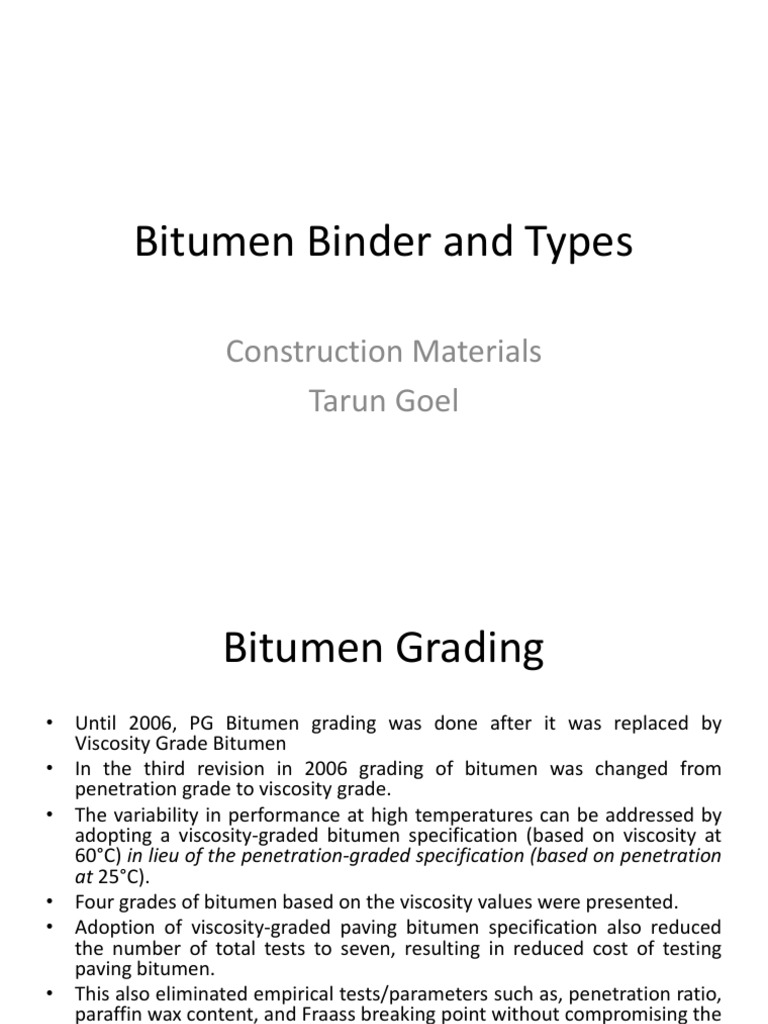 Types and Uses of Bitumen Binders | PDF | Asphalt | Road Surface