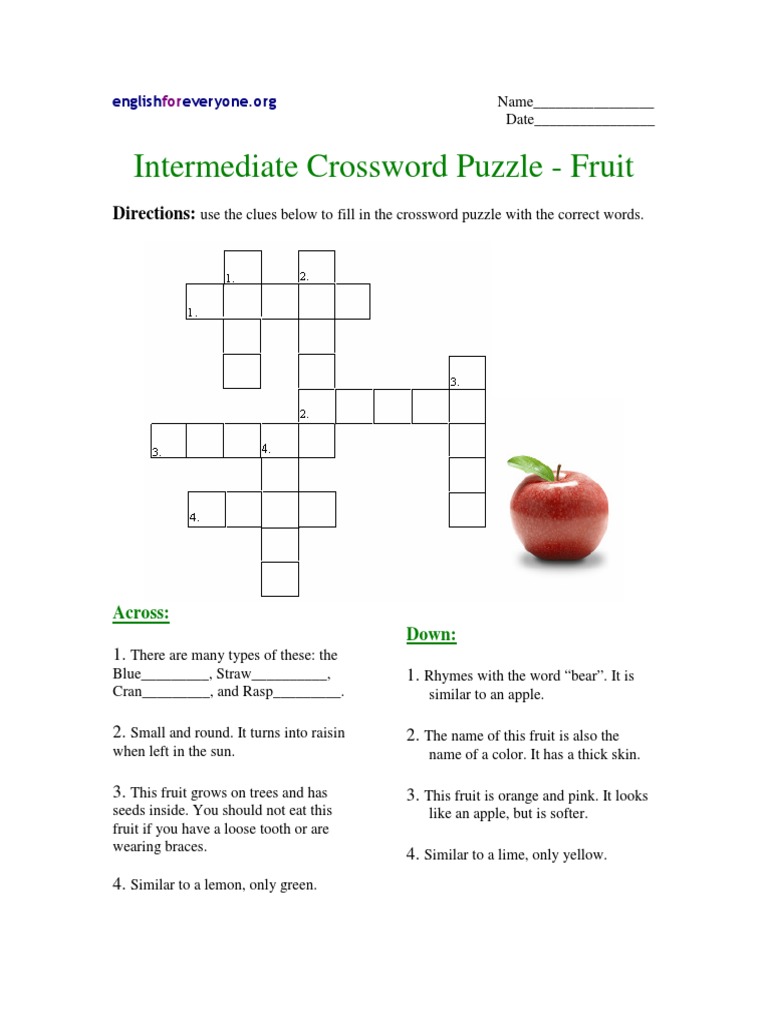 Intermediate Crossword Puzzle Fruit PDF | PDF