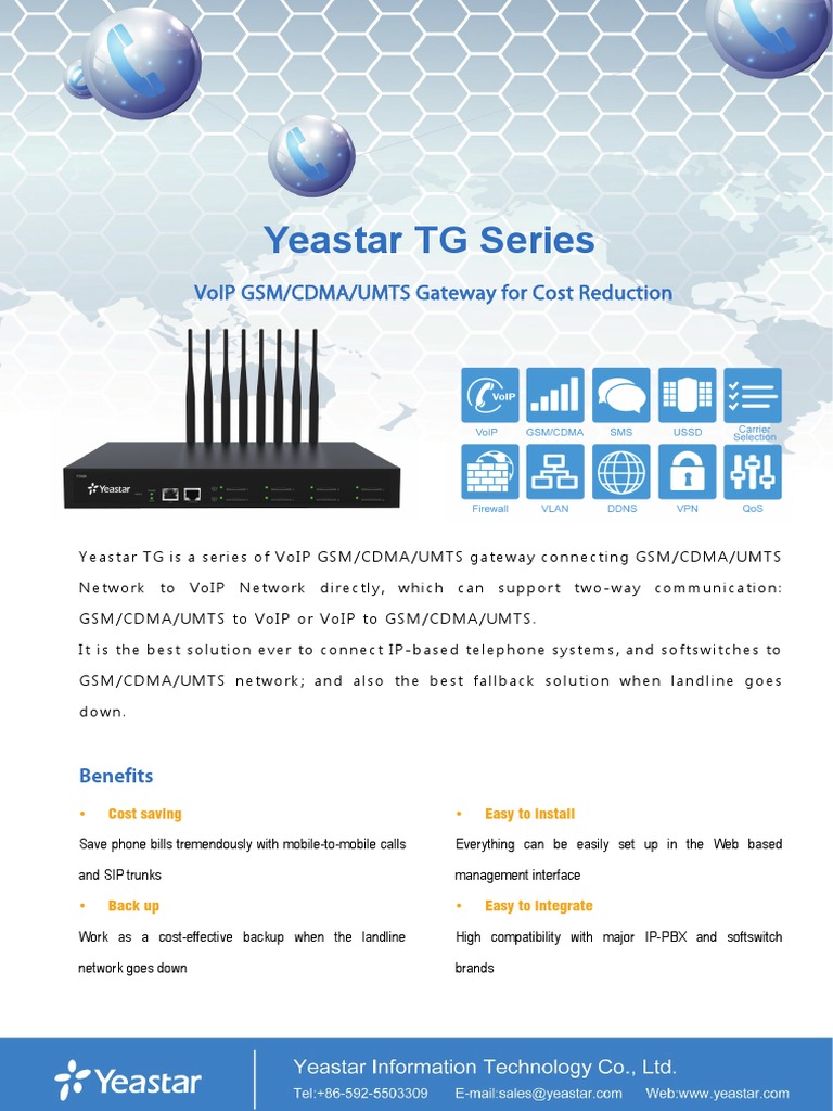 Yeastar TG Series Datasheet en | PDF | Voice Over Ip | Gsm