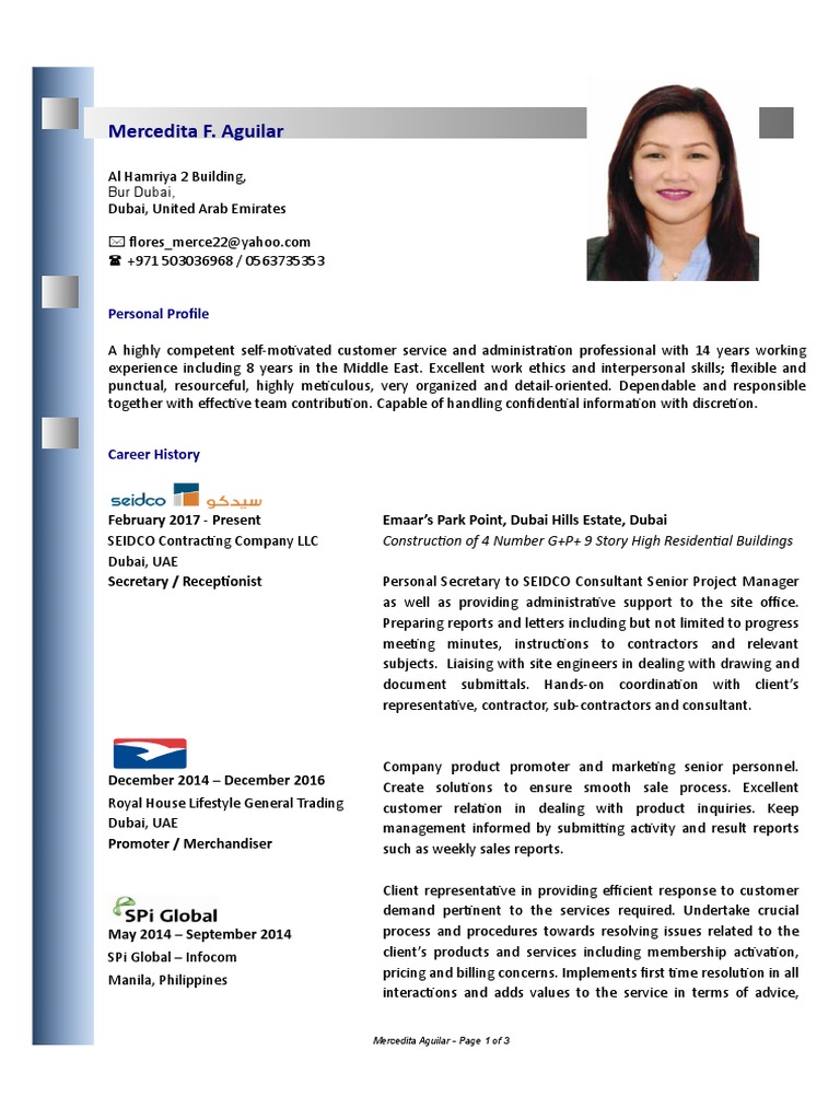Mercy Resume 2018 | PDF | Dubai | Sales