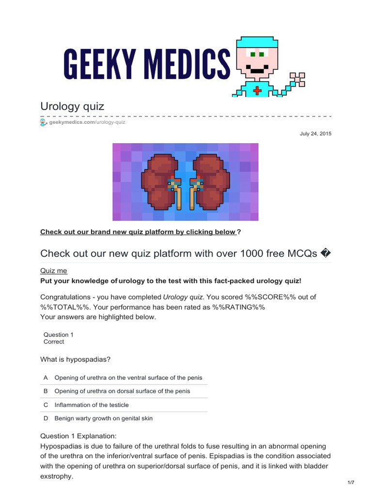 Urology Knowledge Quiz Results | PDF | Testicle | Neoplasms