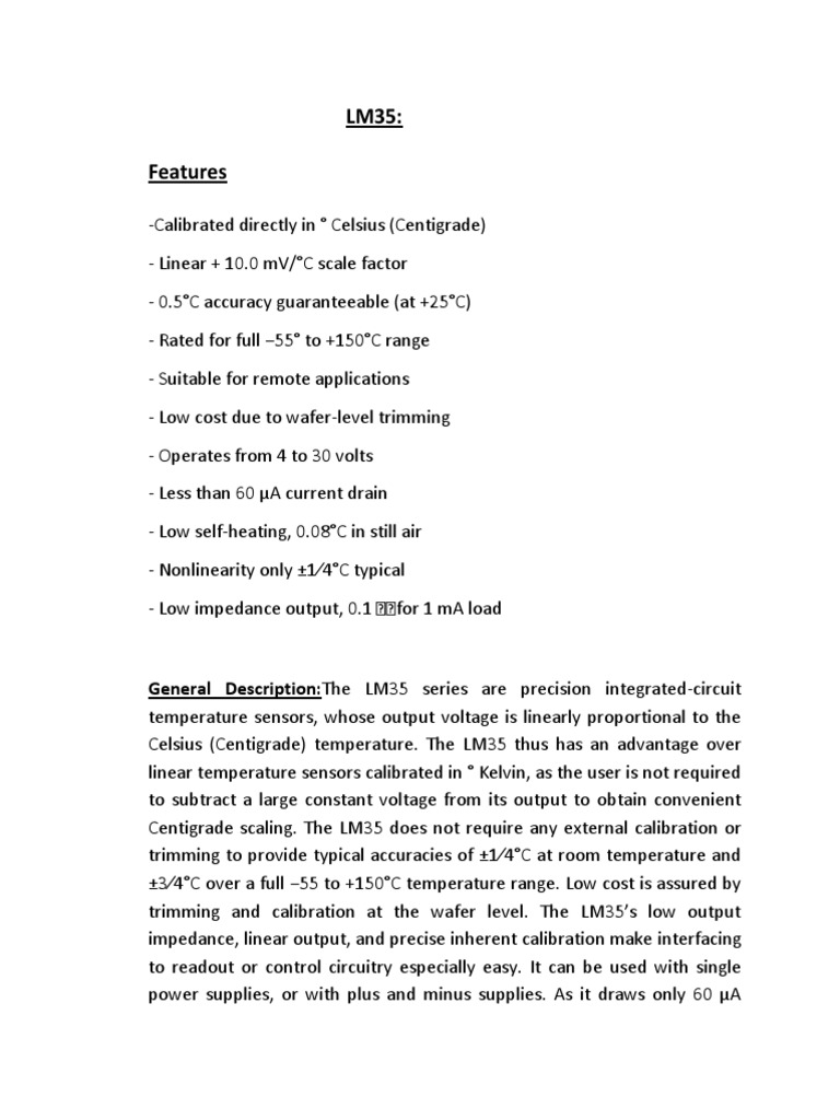 LM35: Features: General Description:The LM35 Series Are Precision ...