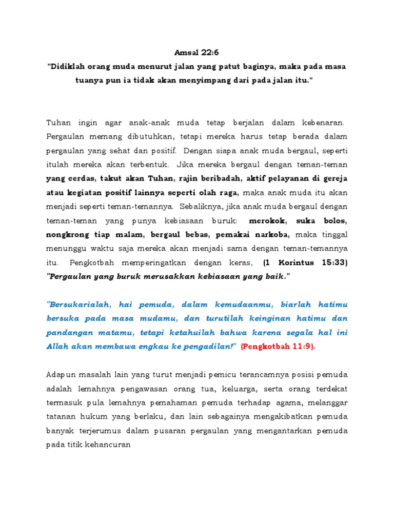 Amsal 22 Khotbah Saya | PDF