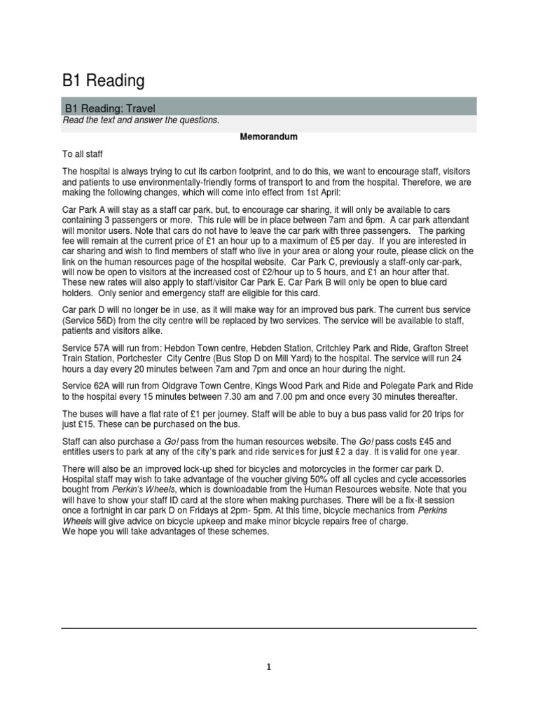 3 B1 Reading | PDF | Motorcycle | Parking Lot