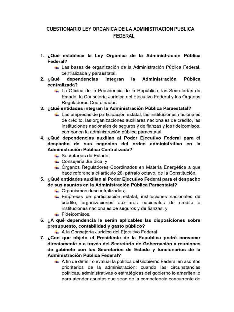 Cuestionario LOAPF | Descargar gratis PDF | Administración Pública ...