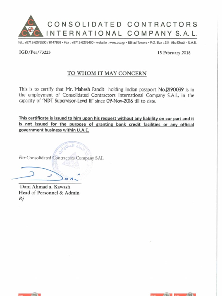 CCC Experience Cert | PDF