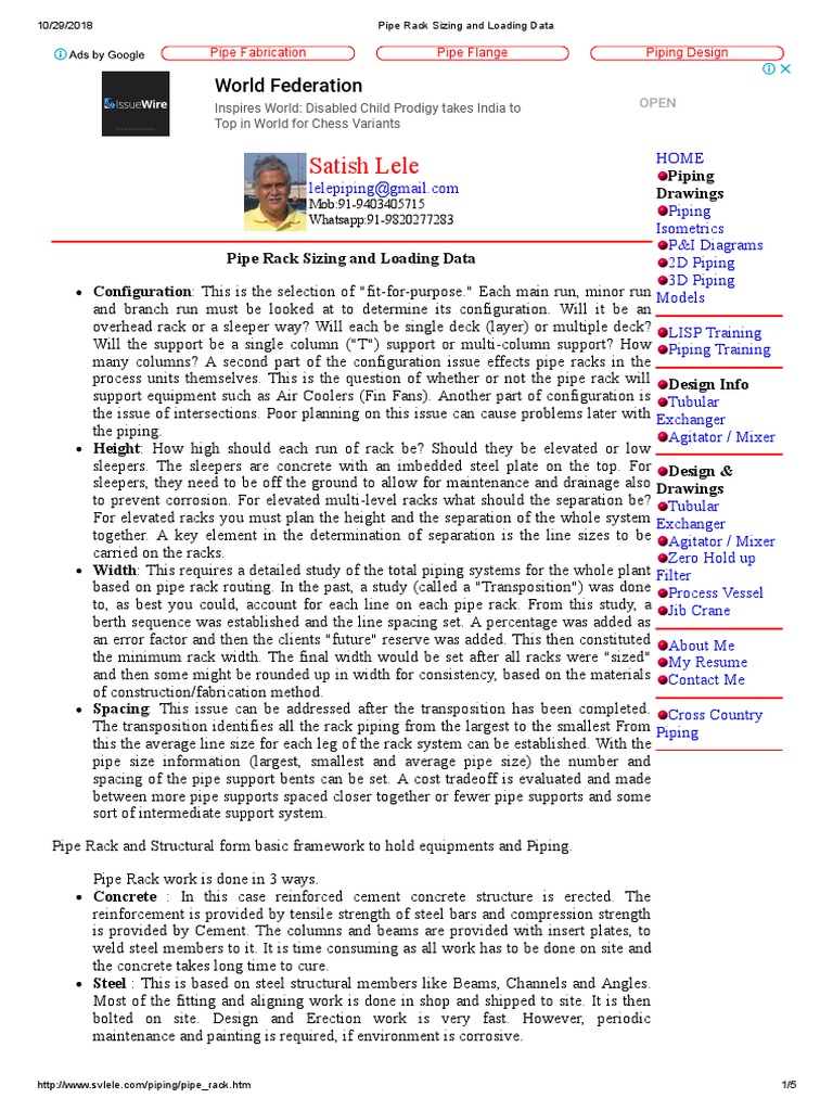 Pipe Rack Sizing and Loading Data | PDF | Beam (Structure) | Pipe ...