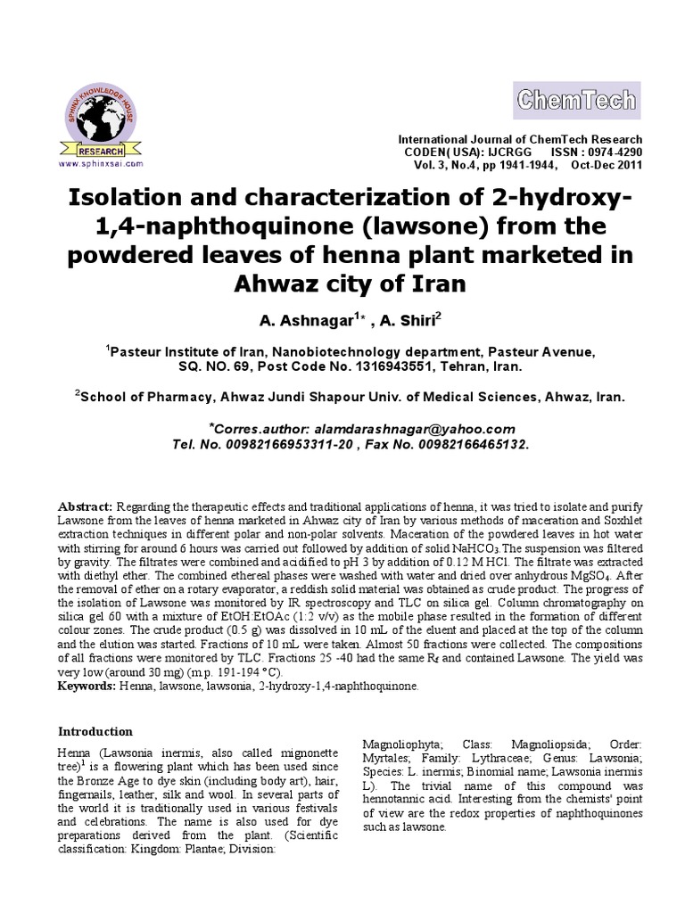 Isolation and Characterization of Lawsone from Henna Plant Leaves ...