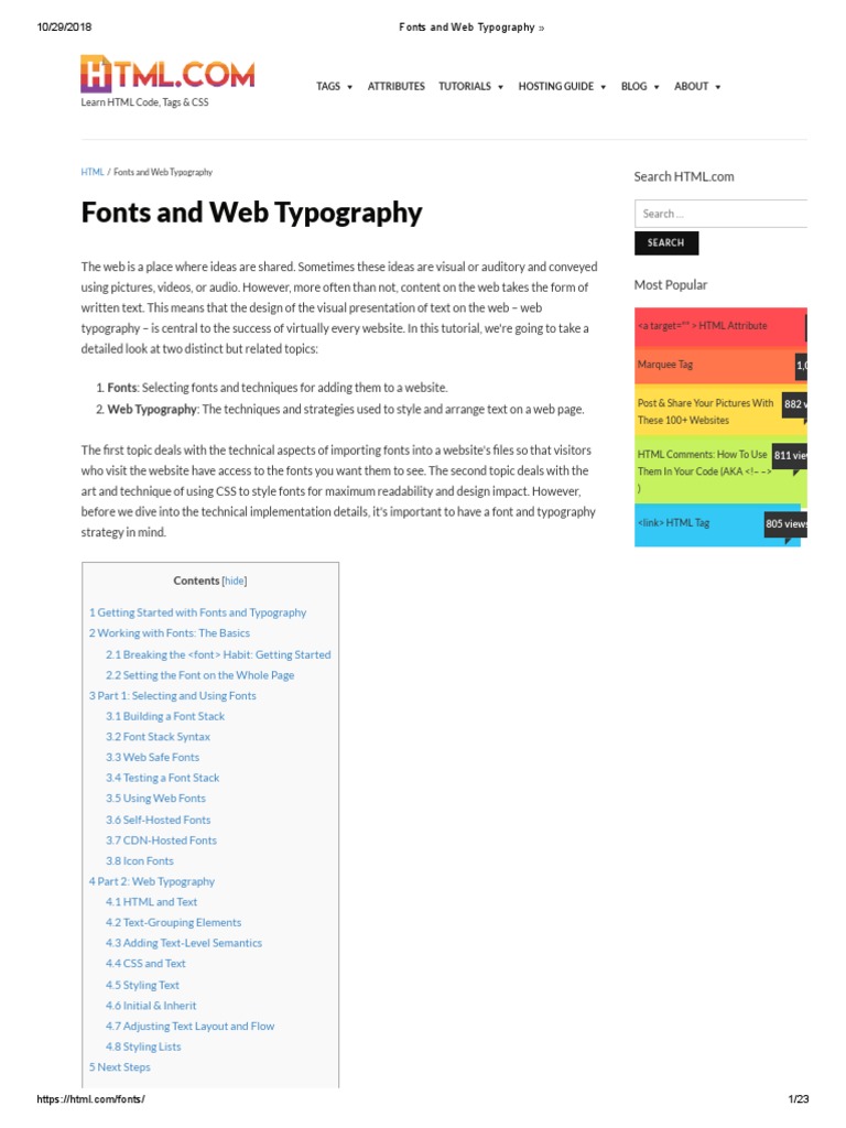 Fonts and Web Typography | Download Free PDF | Html Element | Typefaces