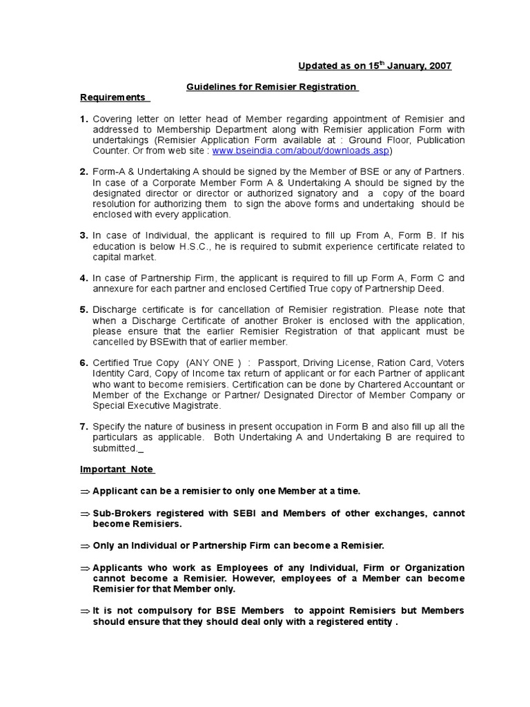 Remiser Form Bse | PDF | Identity Document | Business