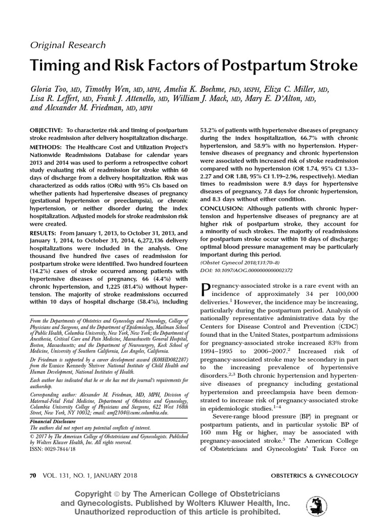 Jan 2018 JC Timing and Risk Factors of Postpartum Stroke10 | PDF ...