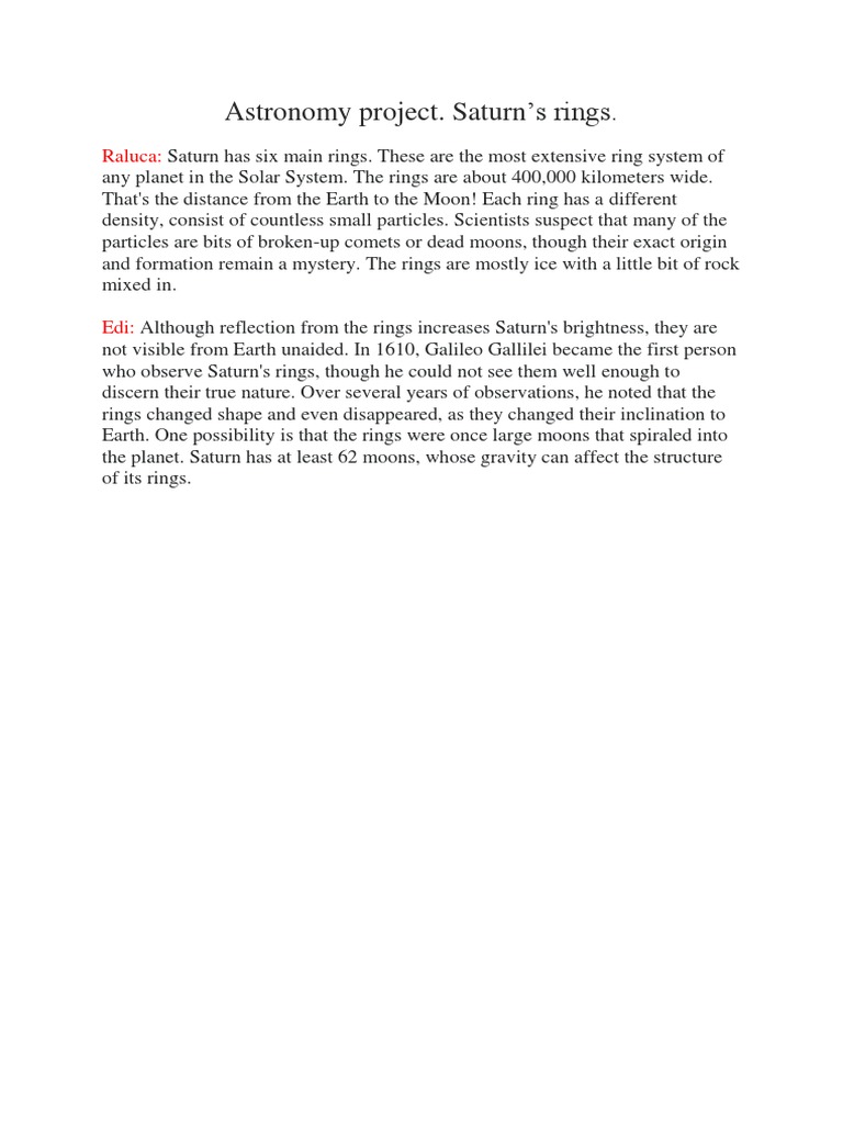 Astronomy Project. Saturn's Rings.: Raluca | PDF | Social Science ...