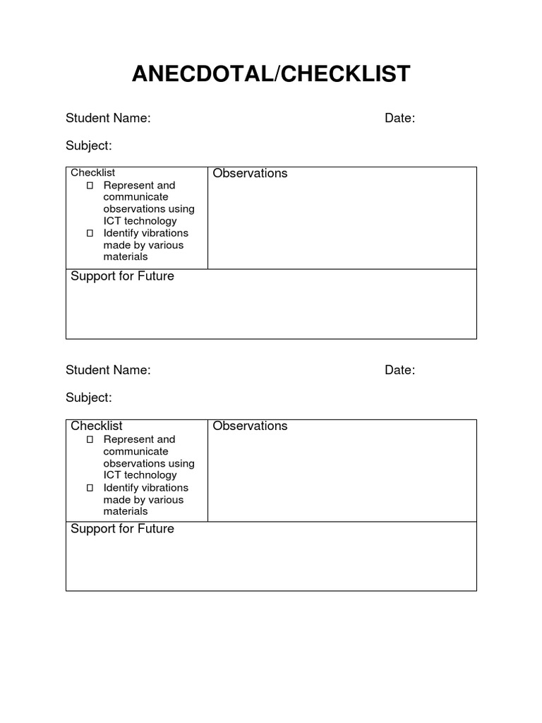 Anecdotal Checklist Explore | PDF