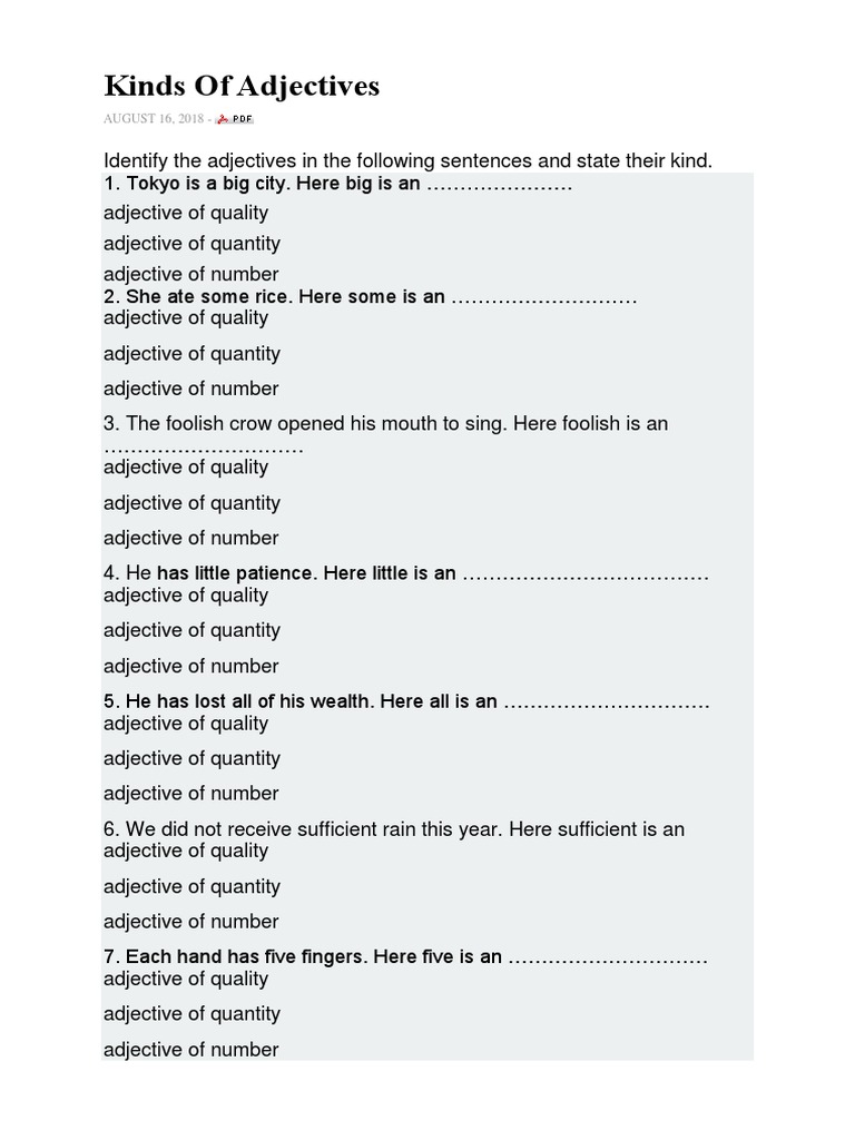 Kinds of Adjectives | PDF | Adjective | Syntactic Relationships
