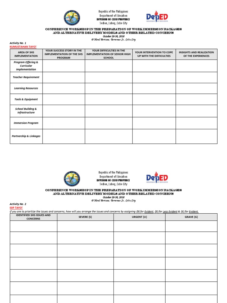 List of Activities of ABM Immersion and Alternative Delivery Mode | PDF ...