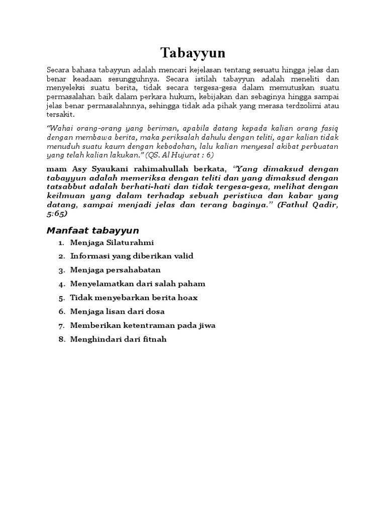 Manfaat dan Pengertian Tabayyun | PDF | Agama & Spiritualitas