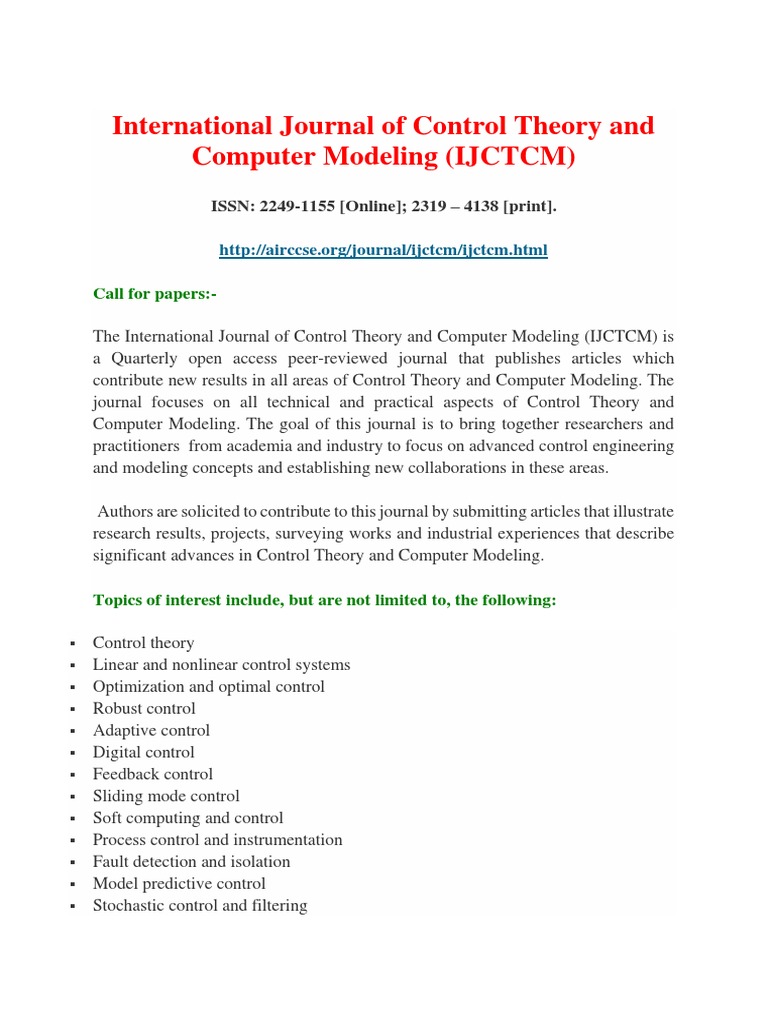 International Journal of Control Theory and Computer Modeling | PDF ...