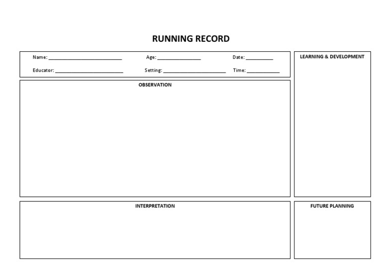 Running Record Template for Educators | PDF
