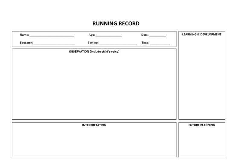 Running Record Template for Educators | PDF