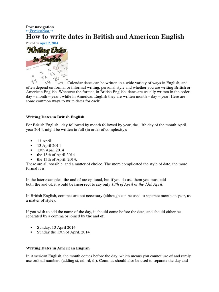 How To Write Dates in British and American English: Post Navigation ...